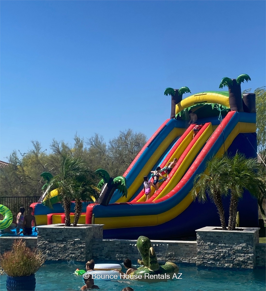 Tropical themed dual lane water slide rental.